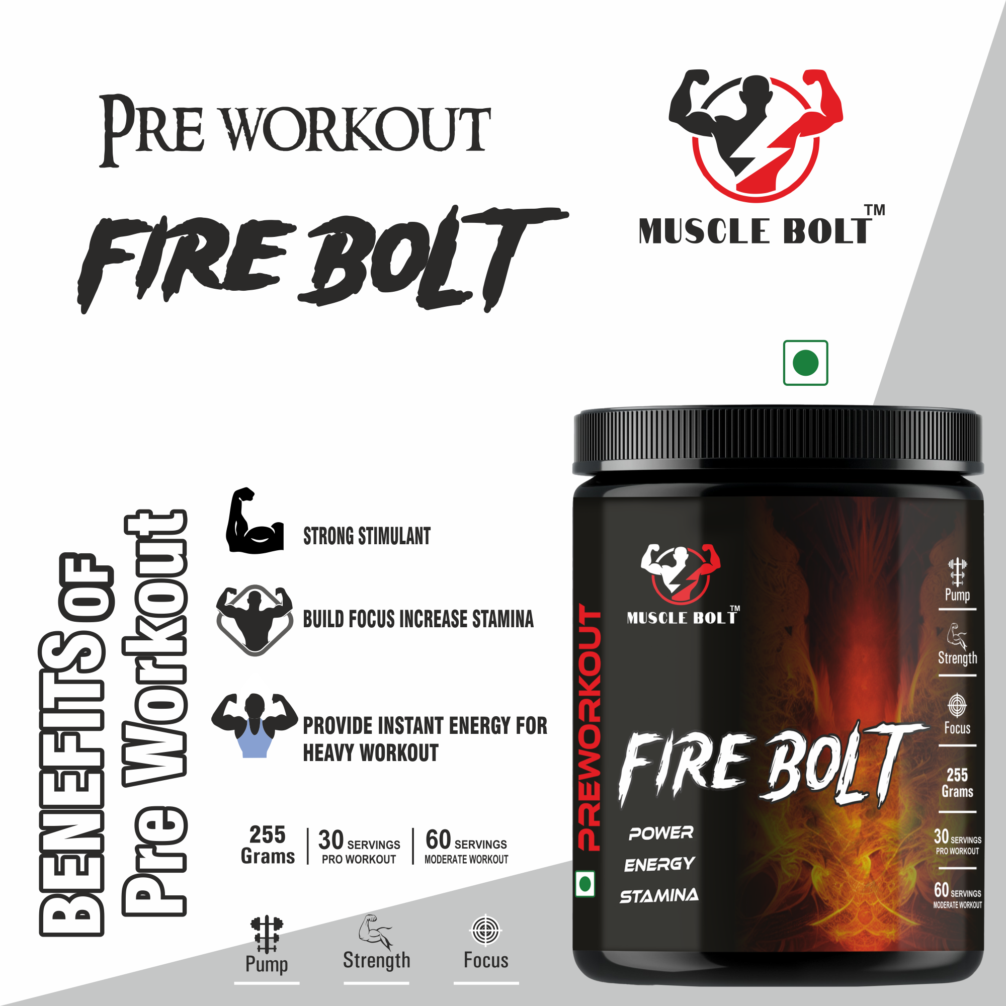 MUSCLEBOLT 255 Gram 60 Servings Pre Workout Supplement – MUSCLEBOLT