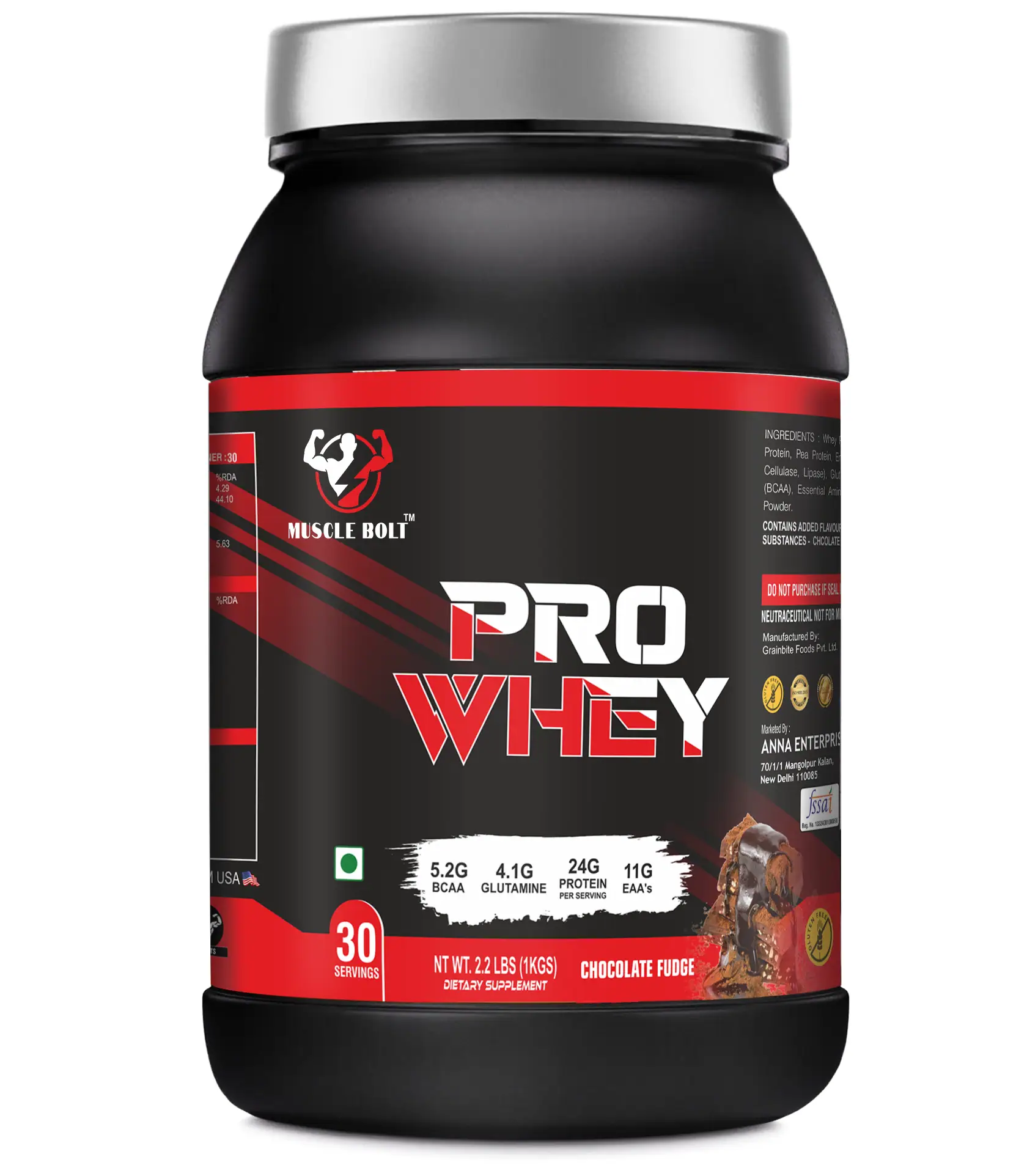 MUSCLEBOLT Pro Whey 1 kg (30 scoops) Chocolate Fudge – MUSCLEBOLT