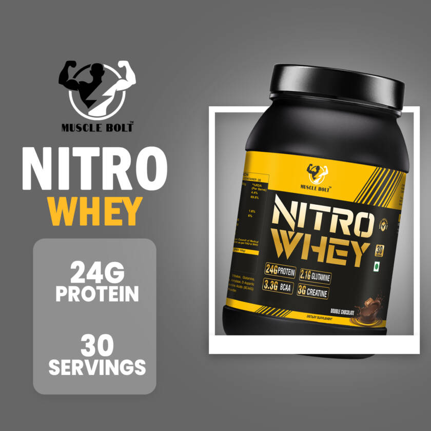 MUSCLEBOLT Nitro Whey 1 Kg / 2.2 lbs with 24g Protein, 3G creatine ...